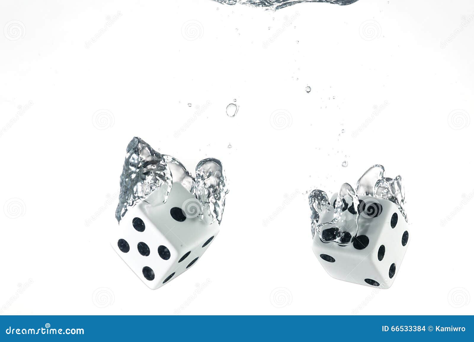 Dice Dropped into the Water, on a White Background. Stock Photo - Image ...