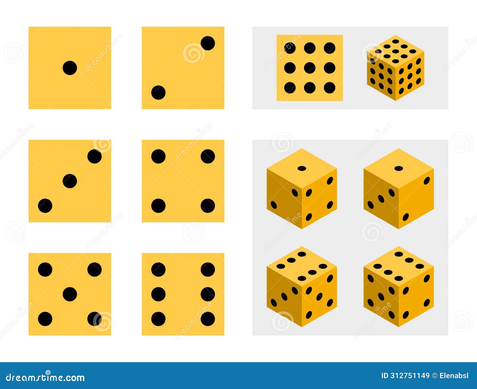 Dice Faces and Isometric Template Stock Illustration - Illustration of ...