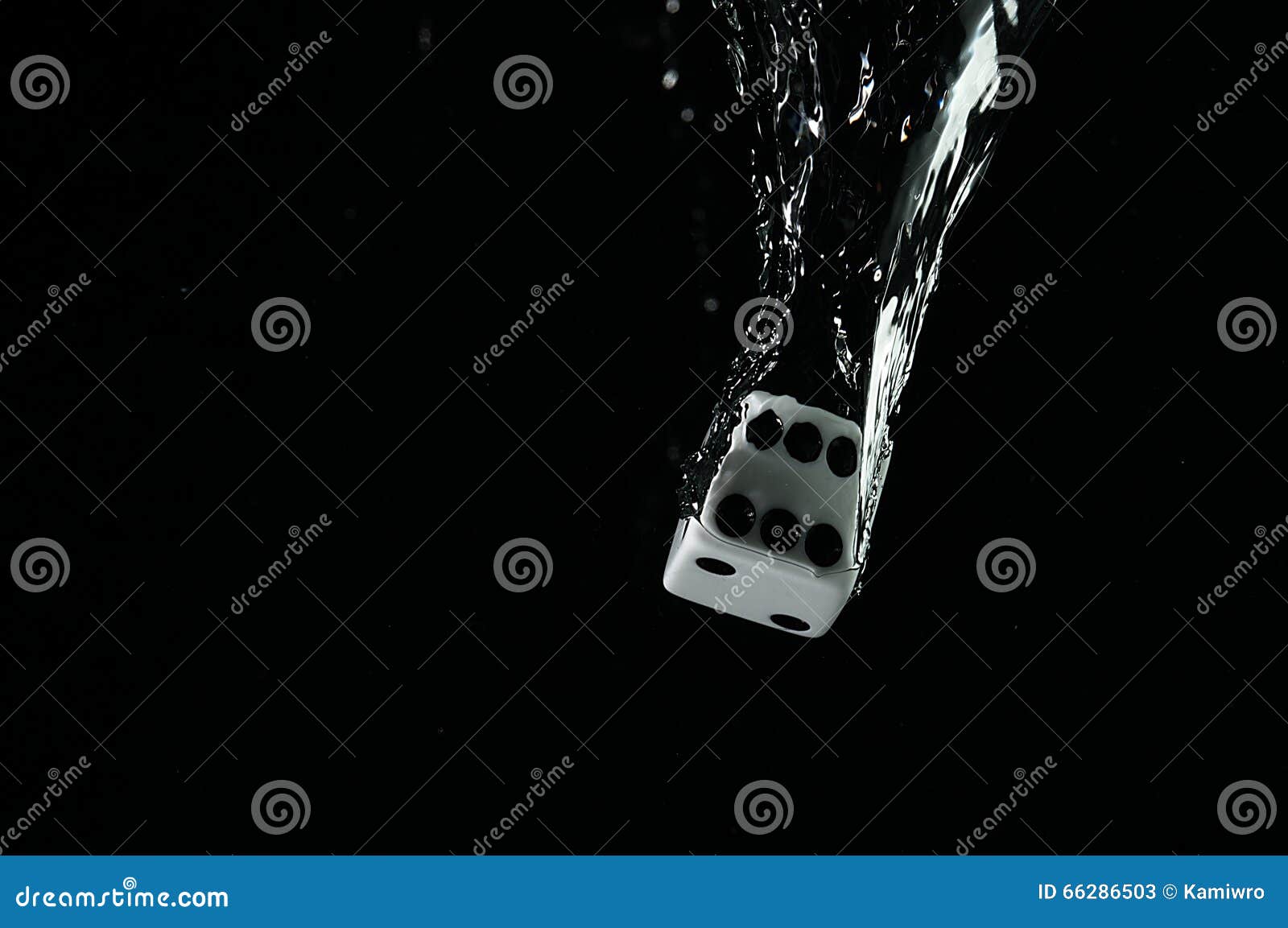 Dice Falling into Water. on a Black Background. Stock Image - Image of ...