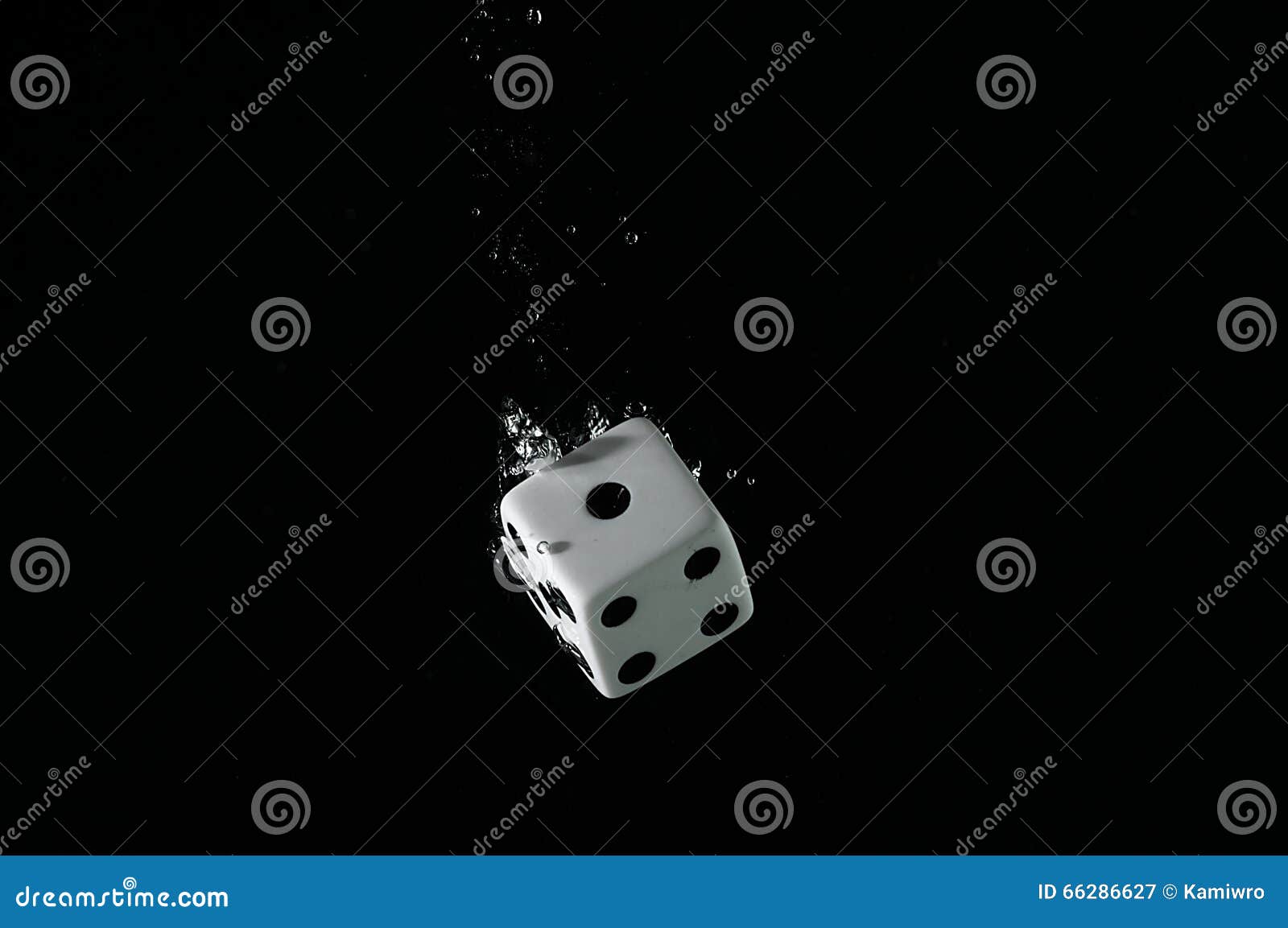 Dice Falling into Water. on a Black Background. Stock Image - Image of ...