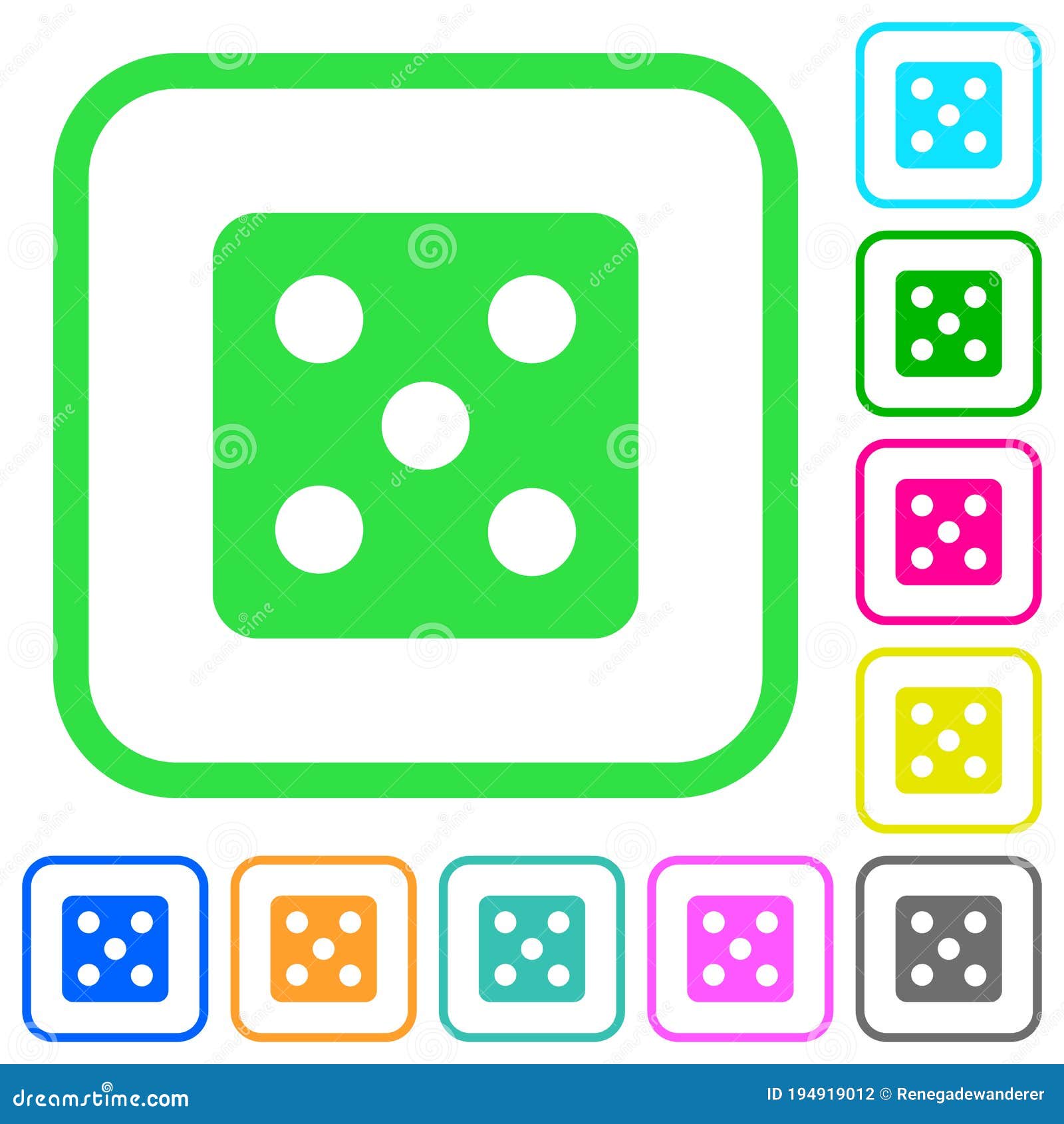 Dice Five Engraved Icons On Edged Square Buttons Vector Illustration ...