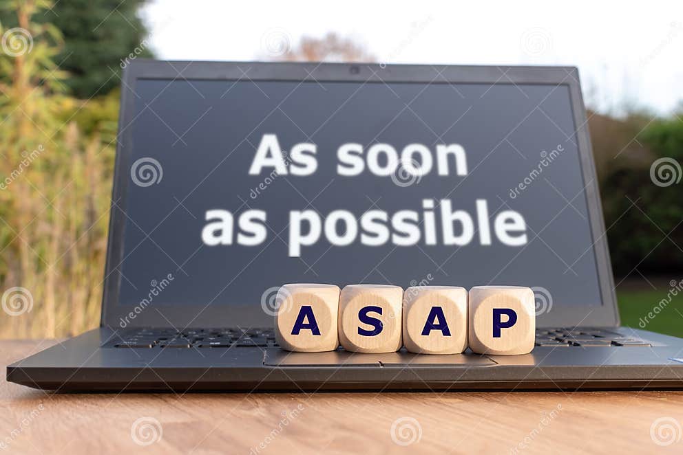 Dice Form the Abbreviation `ASAP`. Dice Placed on a Notebook. the Text ...