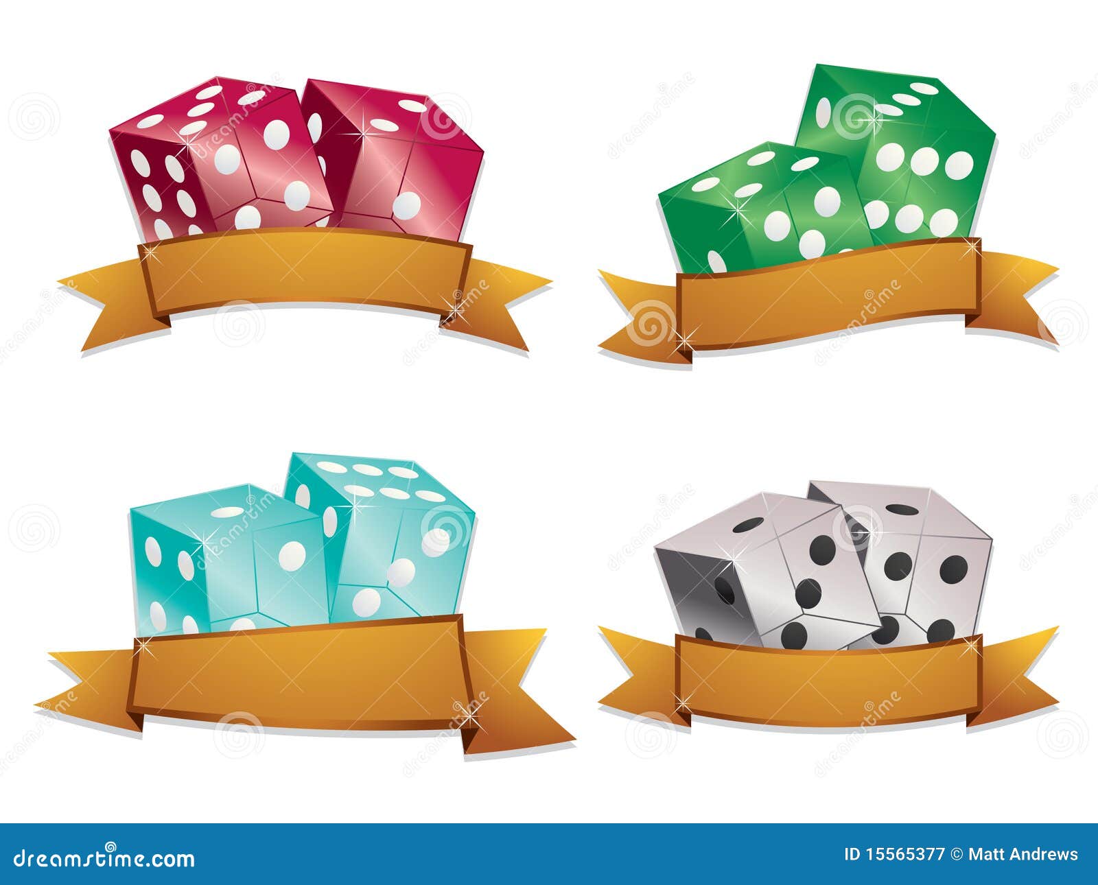 Dice with gold banners stock vector. Illustration of isolated - 15565377