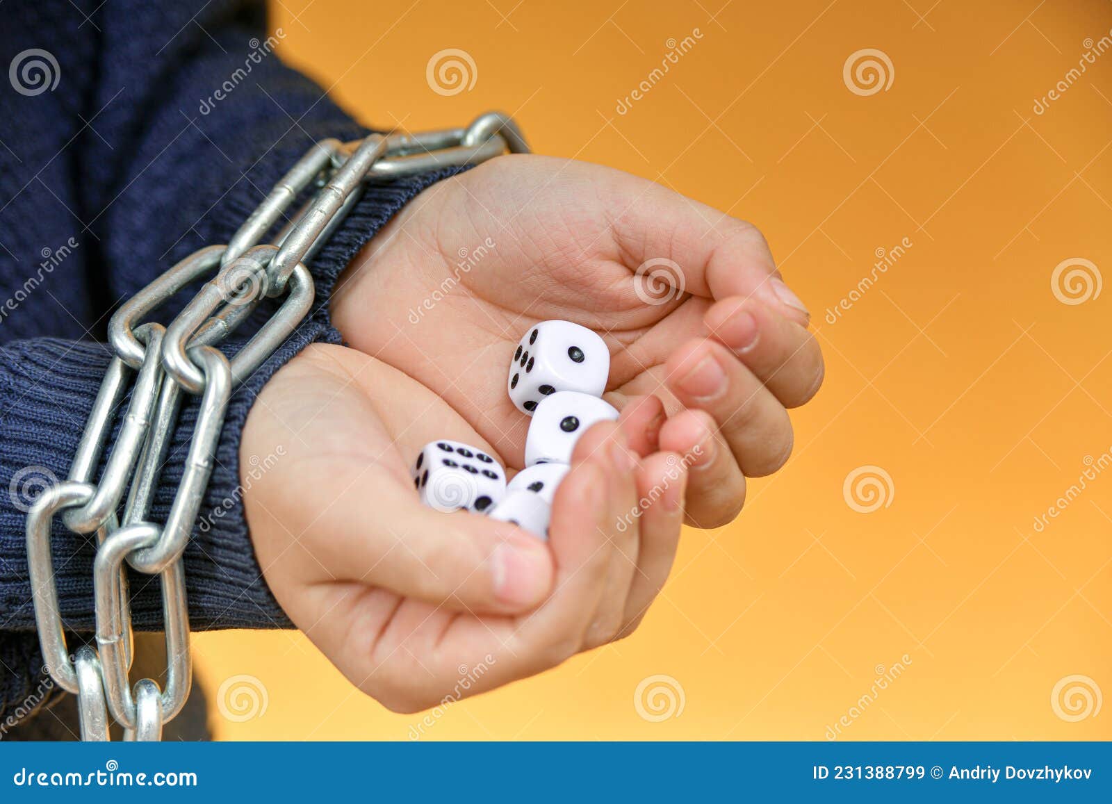 Dice in the Hands of a Person Whose Hands are Tied with a Chain ...