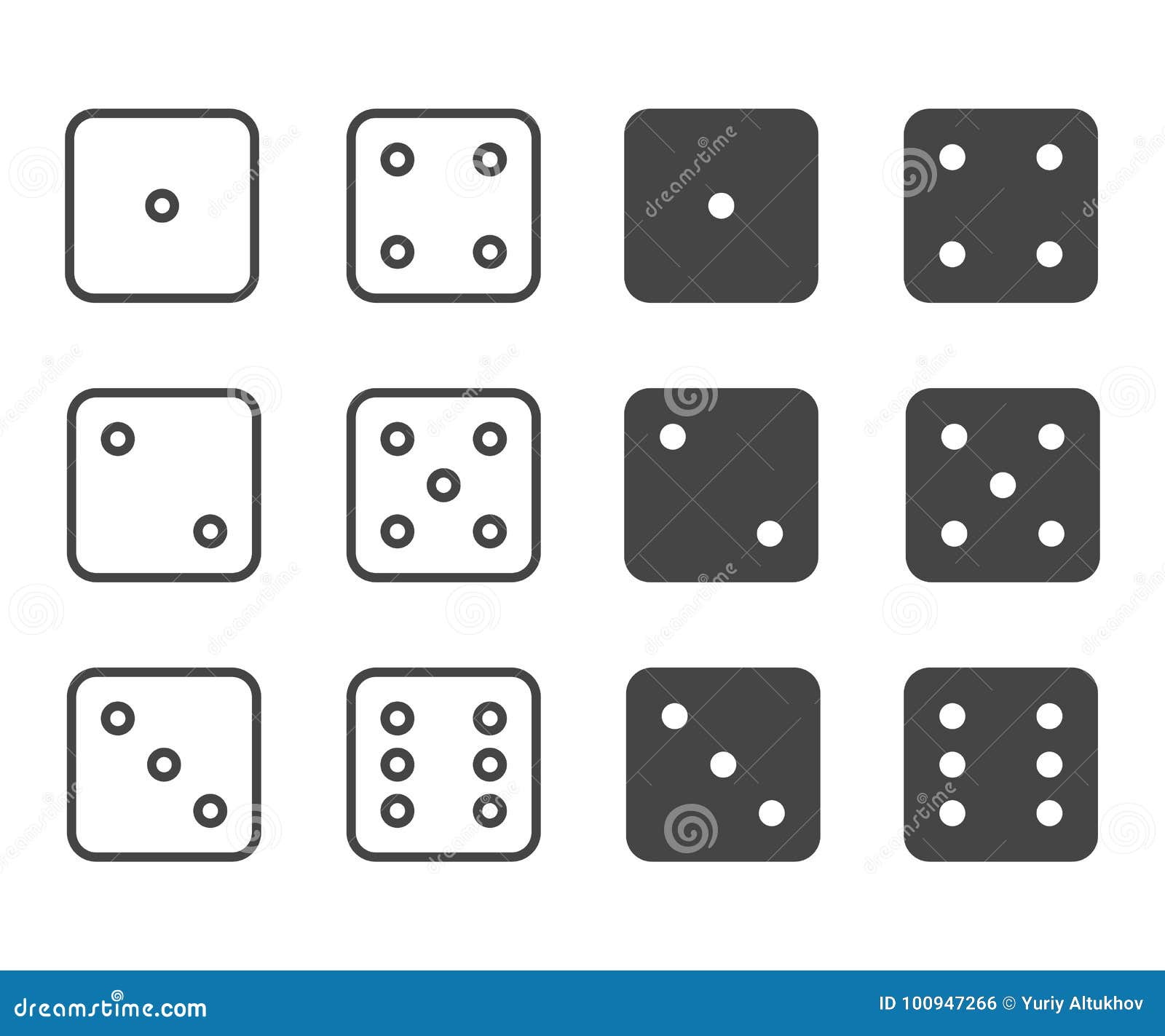 Dice Icon Set, Vector Symbol. Stock Vector - Illustration of game, five ...