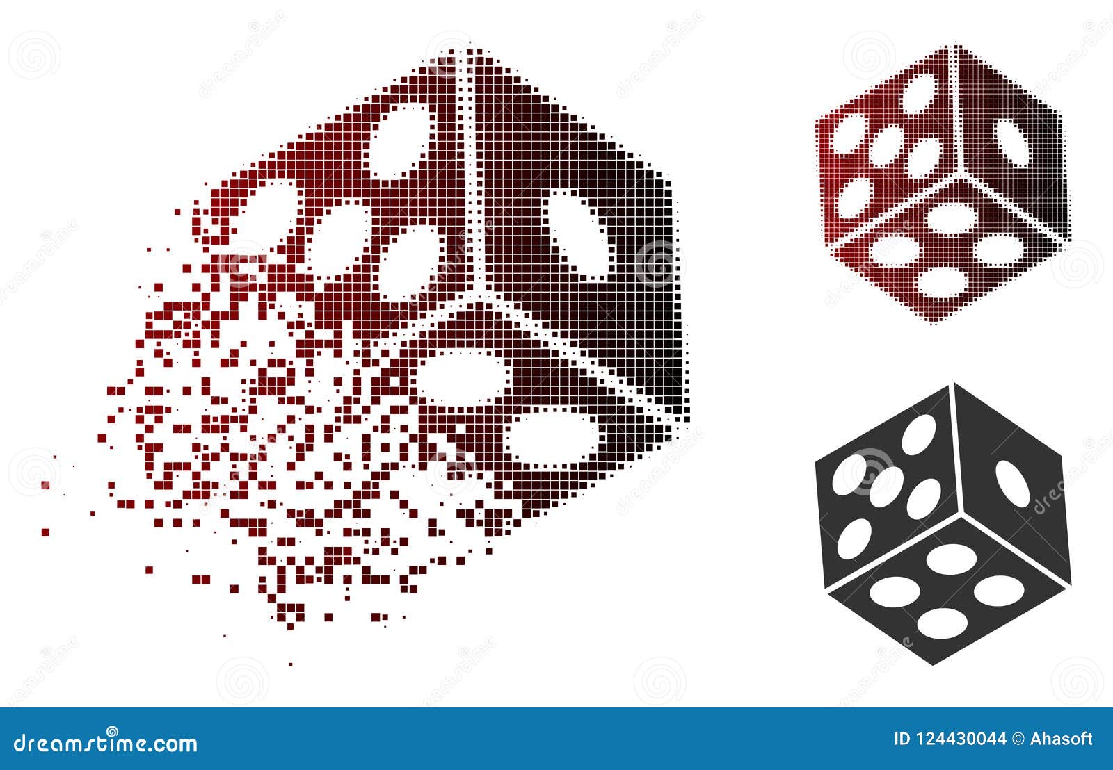 Broken Pixelated Halftone Dice Icon Stock Vector - Illustration of cube ...