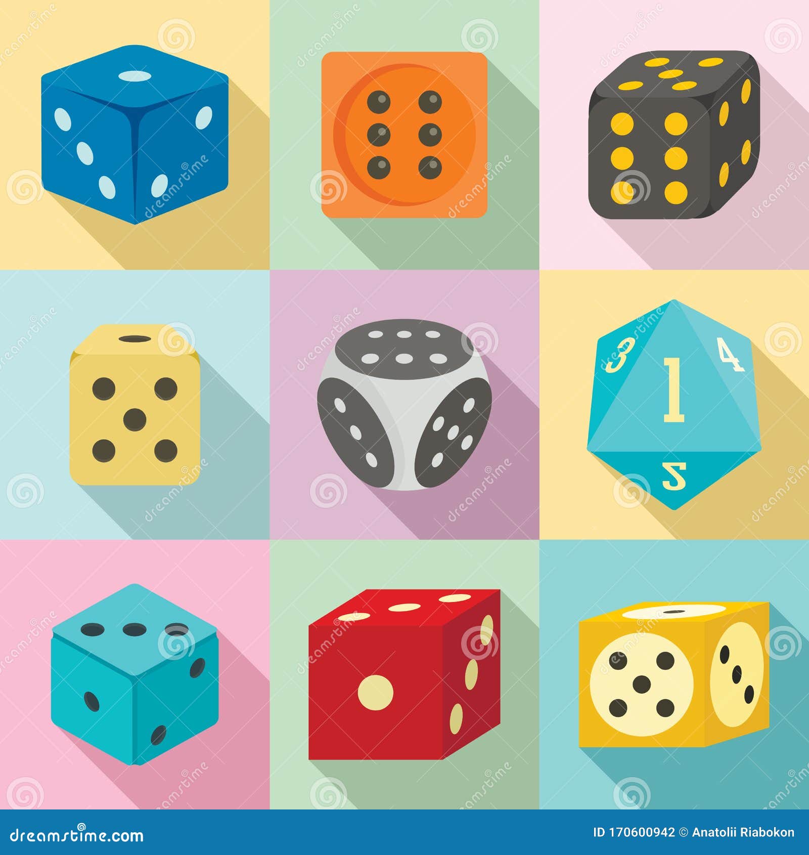 Dice icons set, flat style stock vector. Illustration of addiction ...