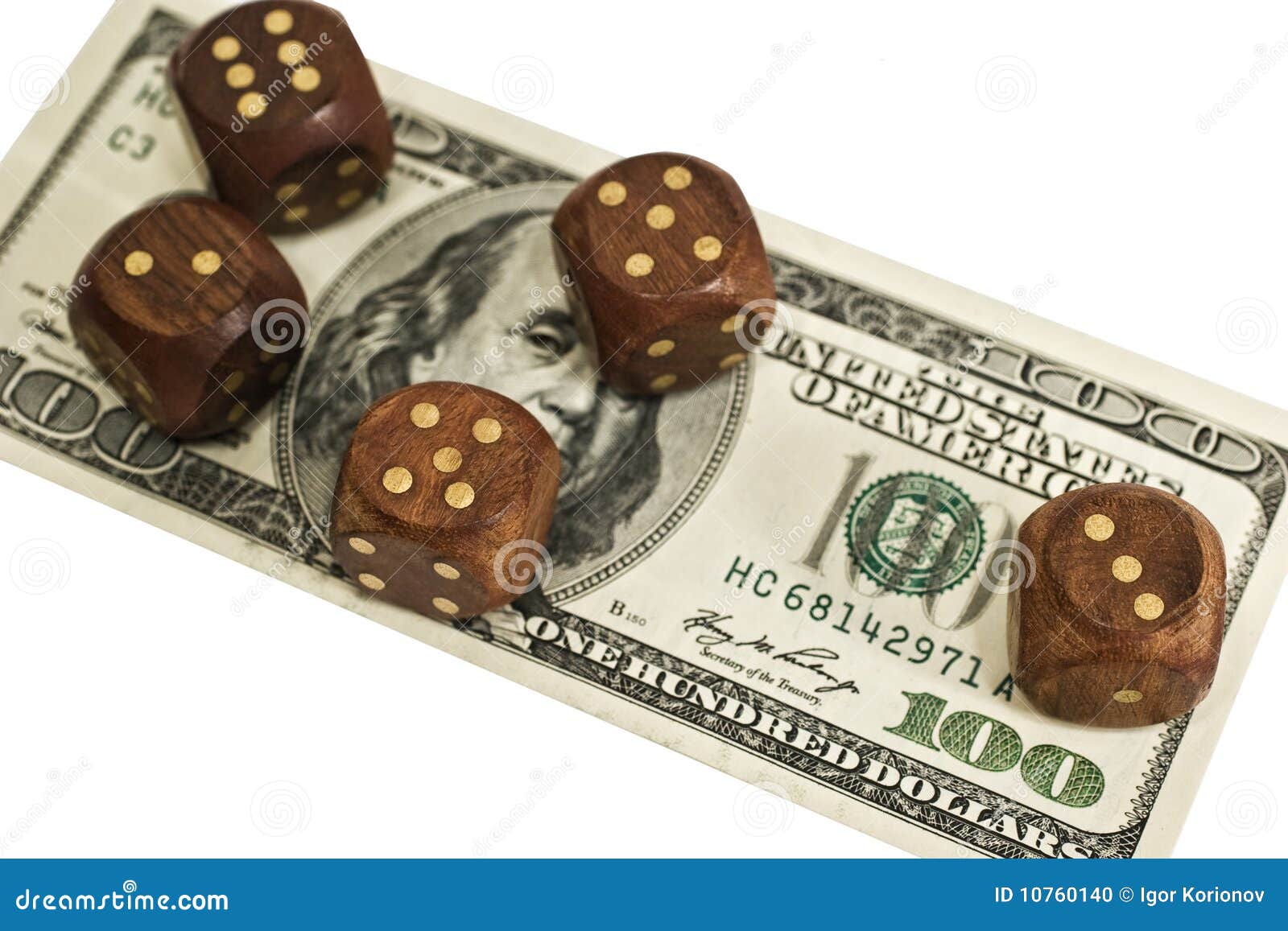 Dice and Money Isolated on a White Background Stock Photo - Image of ...