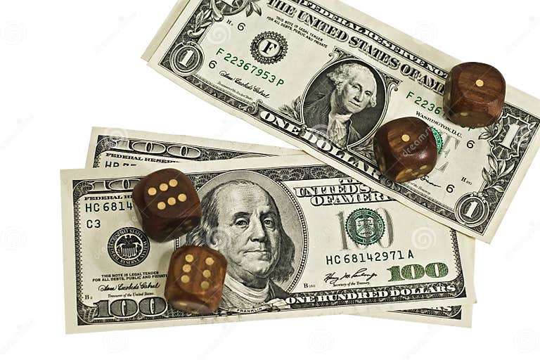 Dice and Money Isolated on a White Background Stock Image - Image of ...