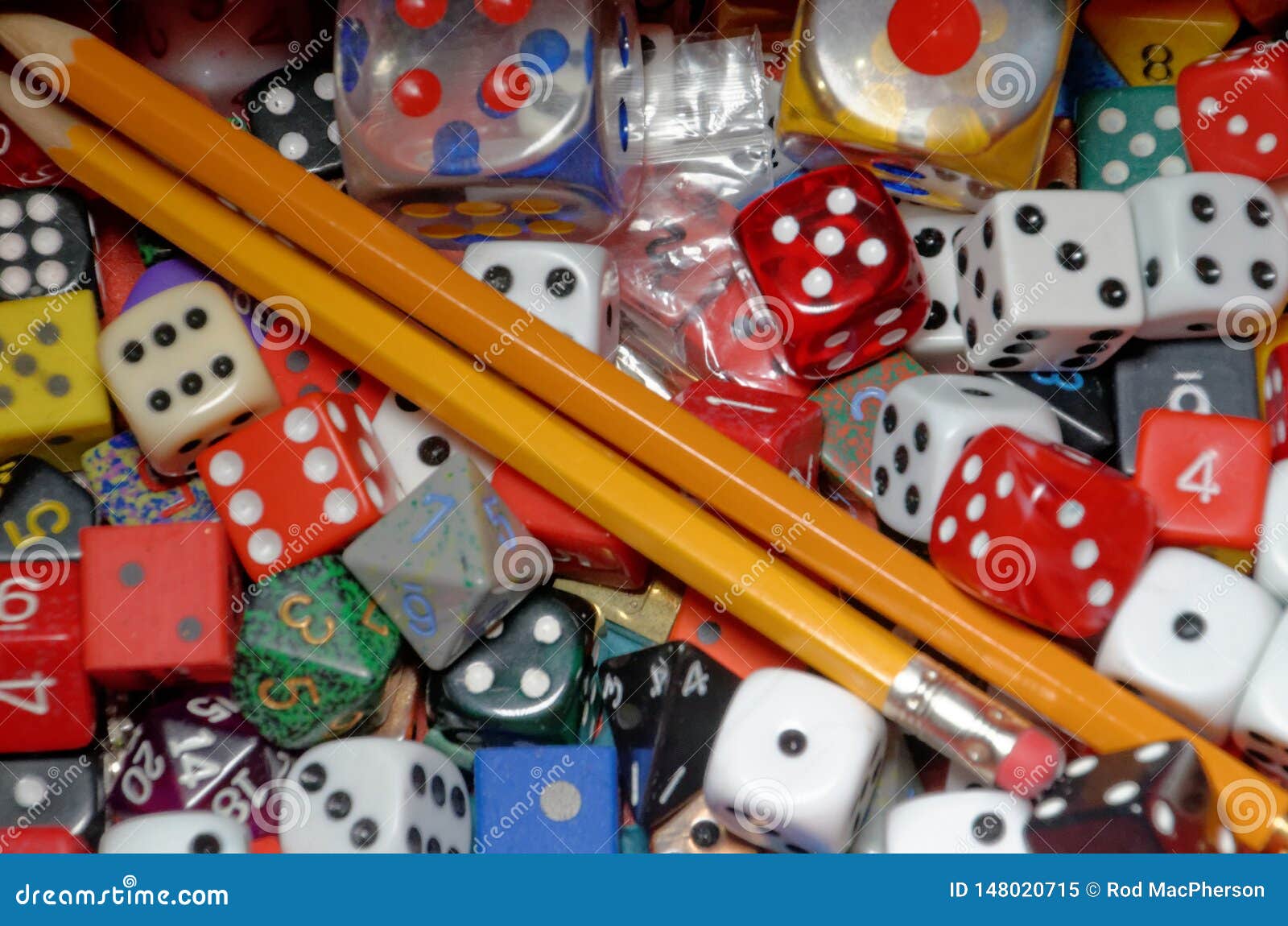 Dice and Pencils stock image. Image of number, macro - 148020715
