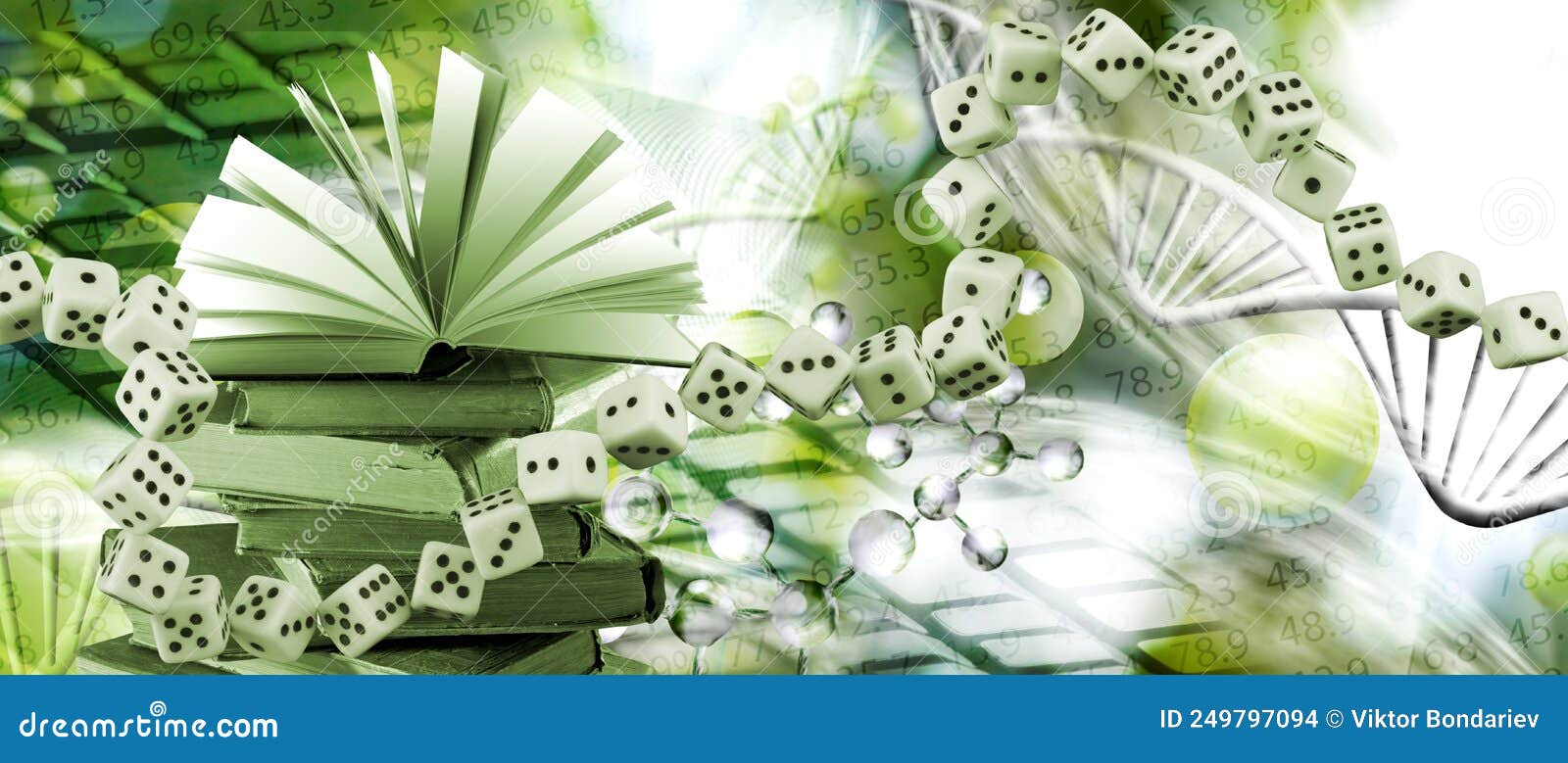 Dice Placed in the Form of a Continuous Chain. an Open Book Lying on a ...