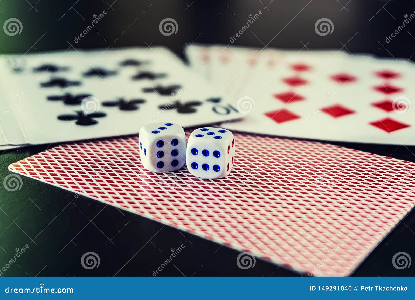 Dice with Cards on the Table Stock Photo - Image of chance, budget ...