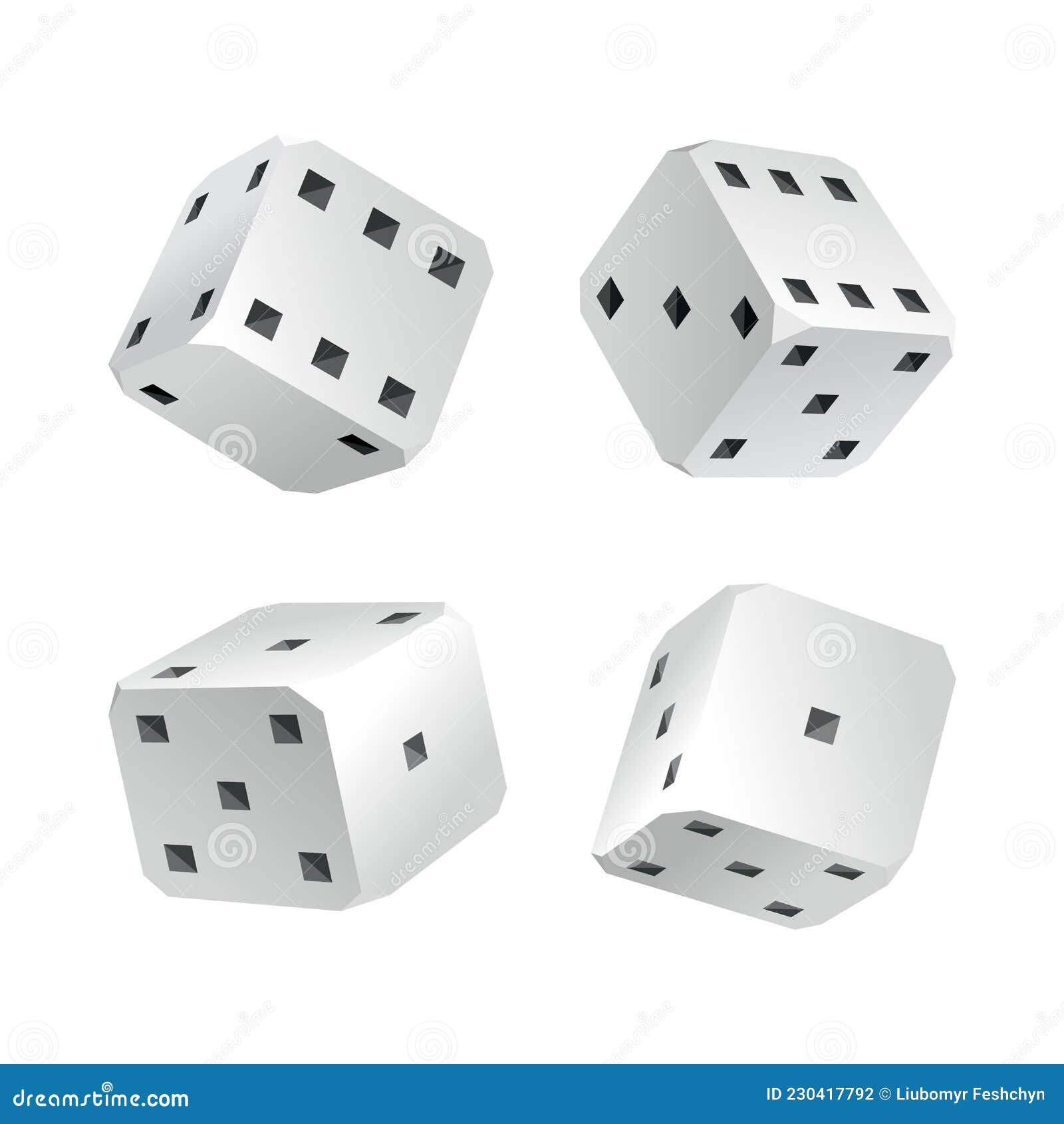 Dice - Realistic White Cubes with Random Numbers of Black Dots or Pips ...