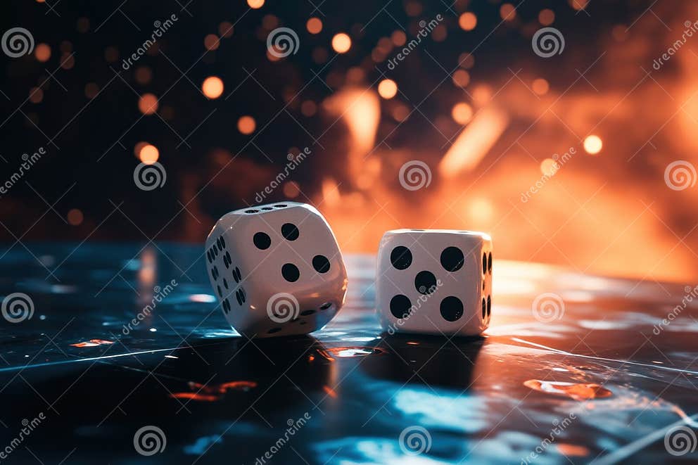 Dice Roll on a Table Illuminated by Dramatic Lighting in a Gaming ...