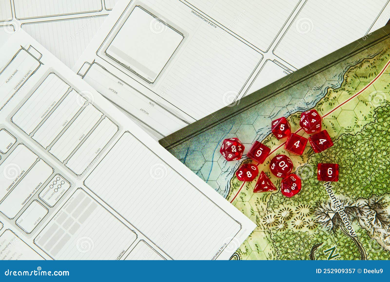 Roleplay Game Background With Different Red And White RPG Dices At Side ...