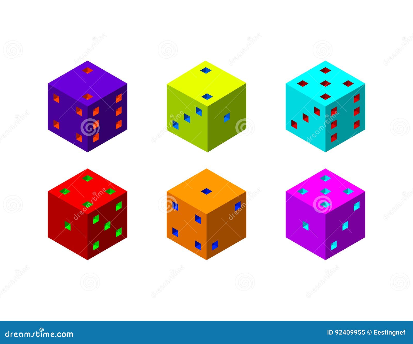 Dice Set. 3d Vector Colorful Illustration.3d Isometric Style. Stock ...