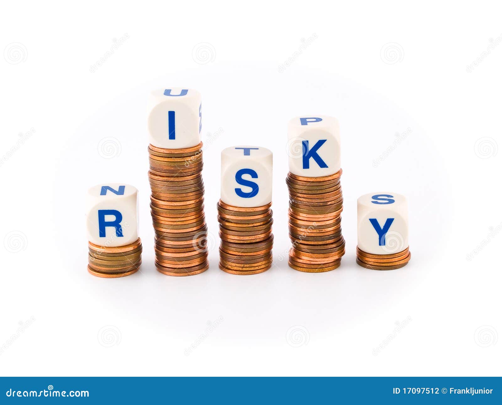 Dice Spelling Risky on Penny Stacks Stock Photo - Image of success ...