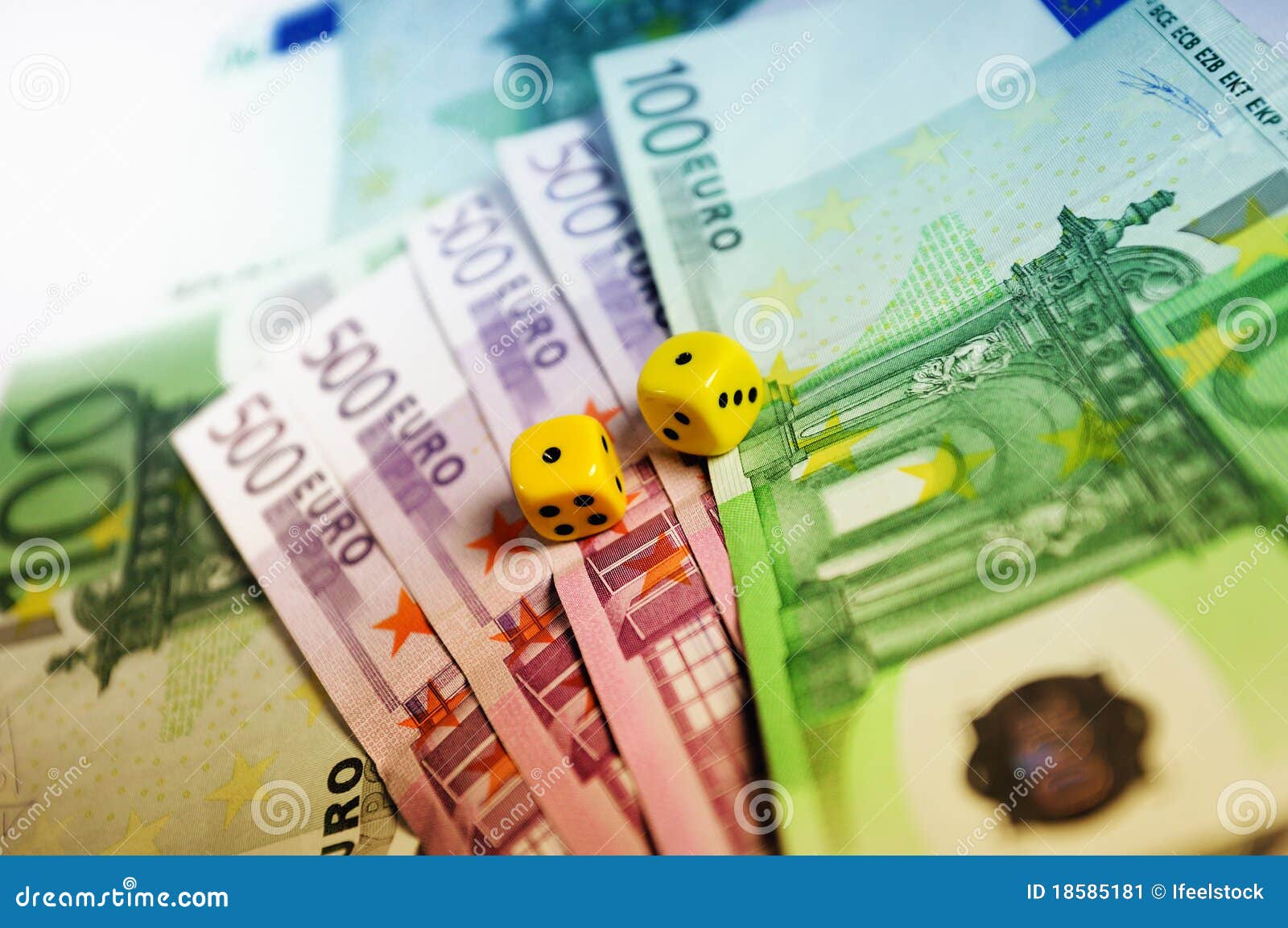 Dice on thousands of euro stock image. Image of bounce - 18585181