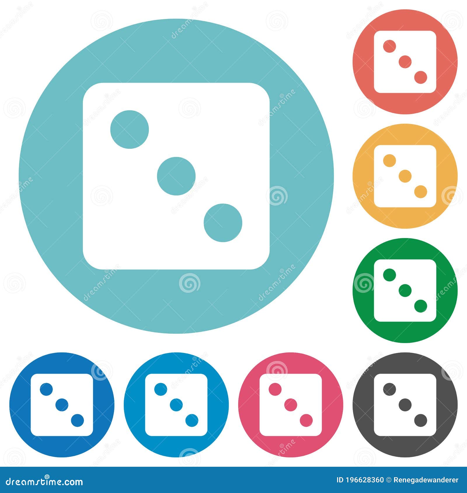 Dice Three Flat Round Icons Stock Vector - Illustration of risk, gamble ...