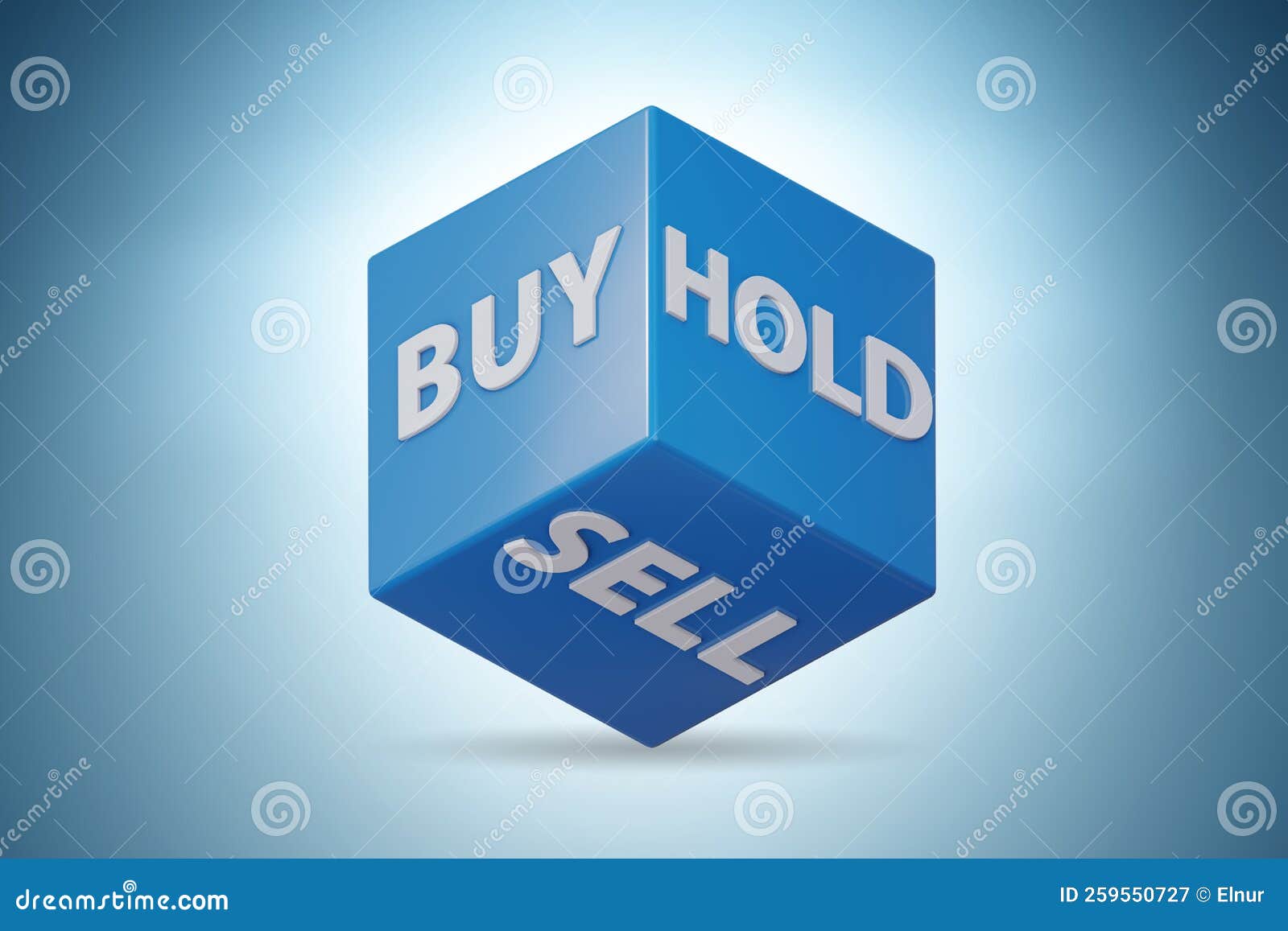 Dice with Three Options of Buy Sell and Hold - 3d Rendering Stock ...
