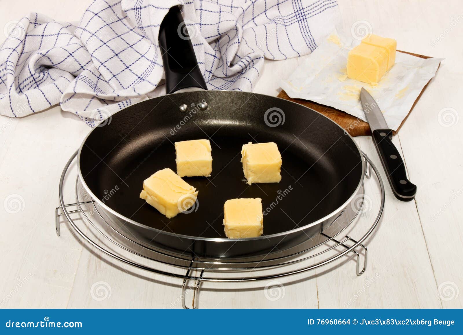 Diced Butter in a Frying Pan Stock Photo - Image of white, kitchen ...
