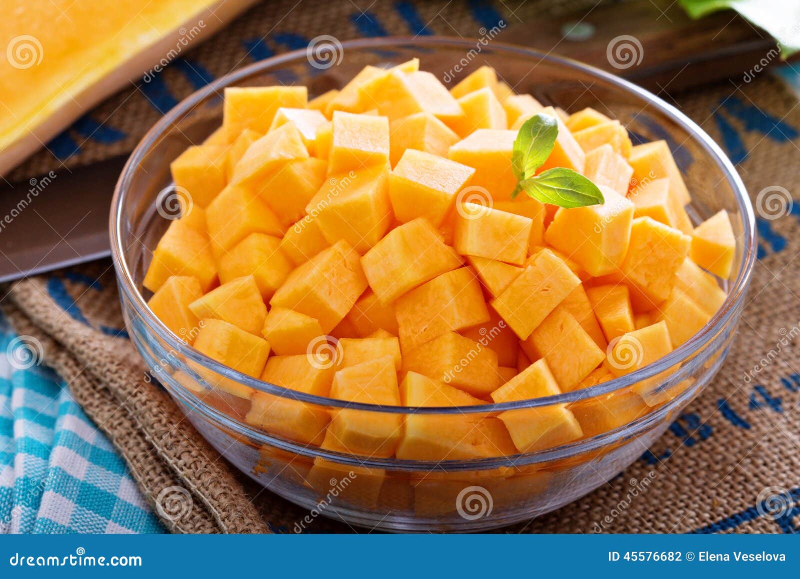 Diced Butternut Squash in a Bowl Stock Photo - Image of isolated, fresh ...
