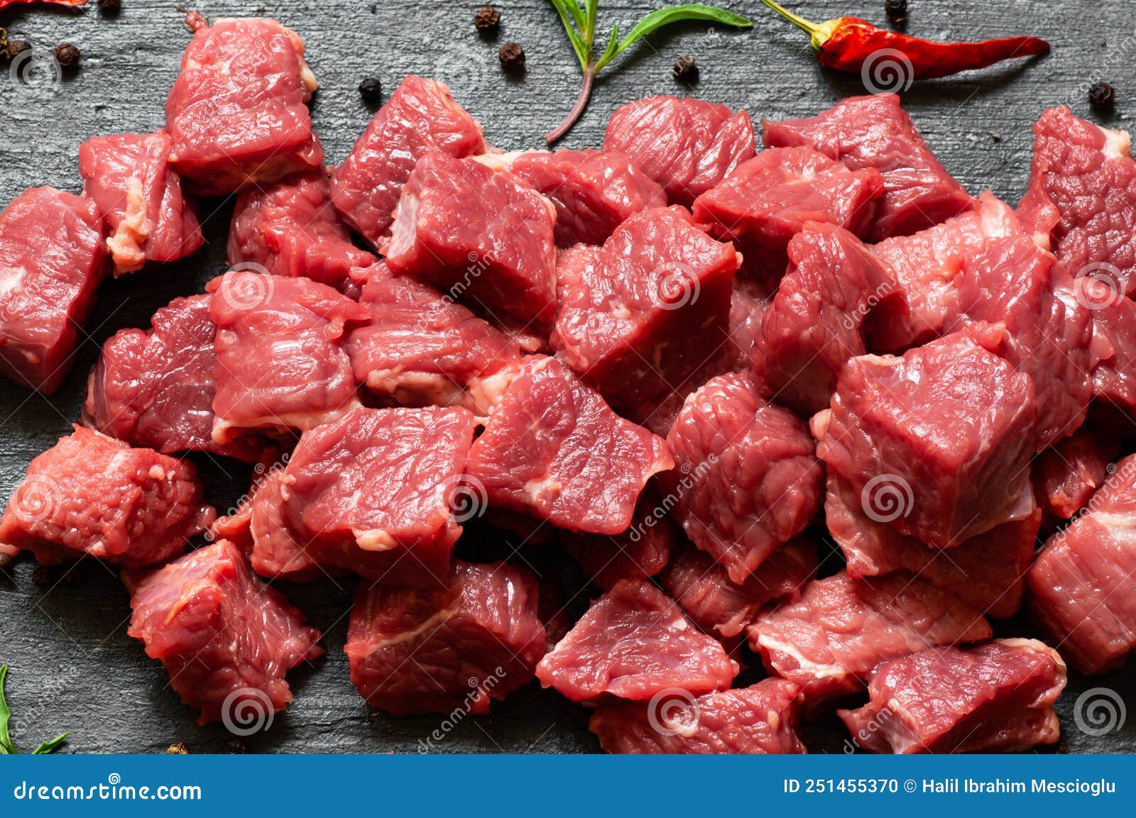 Diced Cubed Beef Meat on Stone Board Stock Photo - Image of calf, cubed ...