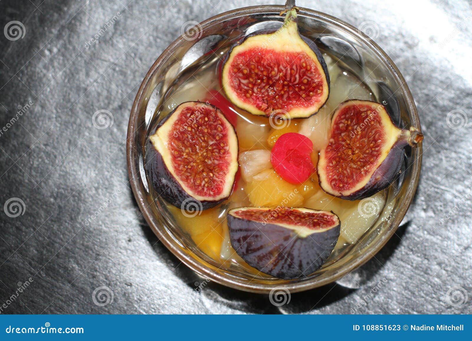 Diced Fruit Bowl with Figs Cut in Half Stock Image - Image of diced ...