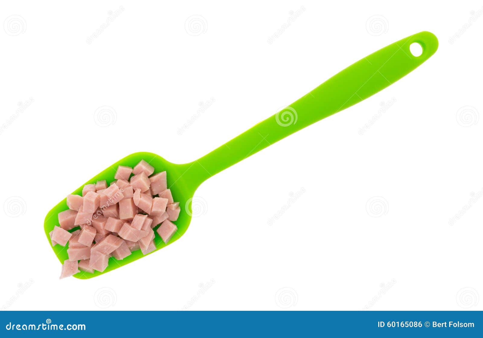 Diced ham on a green spoon stock photo. Image of background - 60165086