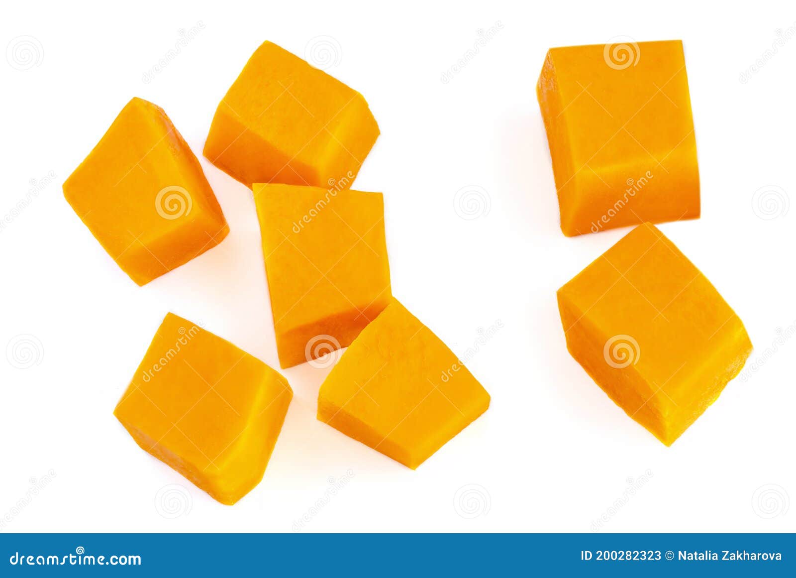 Diced Pumpkin Isolated on White Background. Fresh Pumpkin Pieces Cut in ...