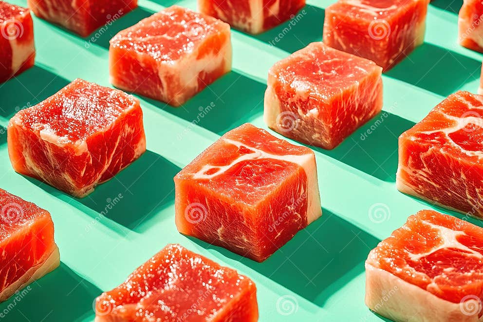 Diced Raw Beef Cubes Pattern on White Background Stock Photo - Image of ...