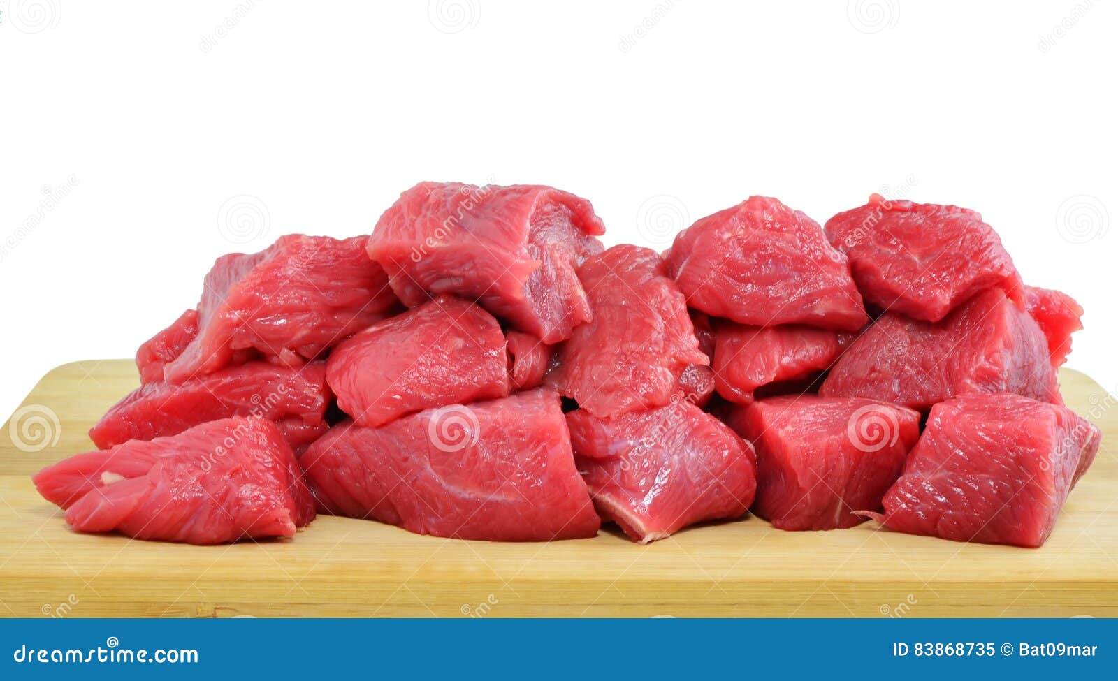 Diced Raw Meat on Wooden Board Isolated Stock Image - Image of sirloin ...