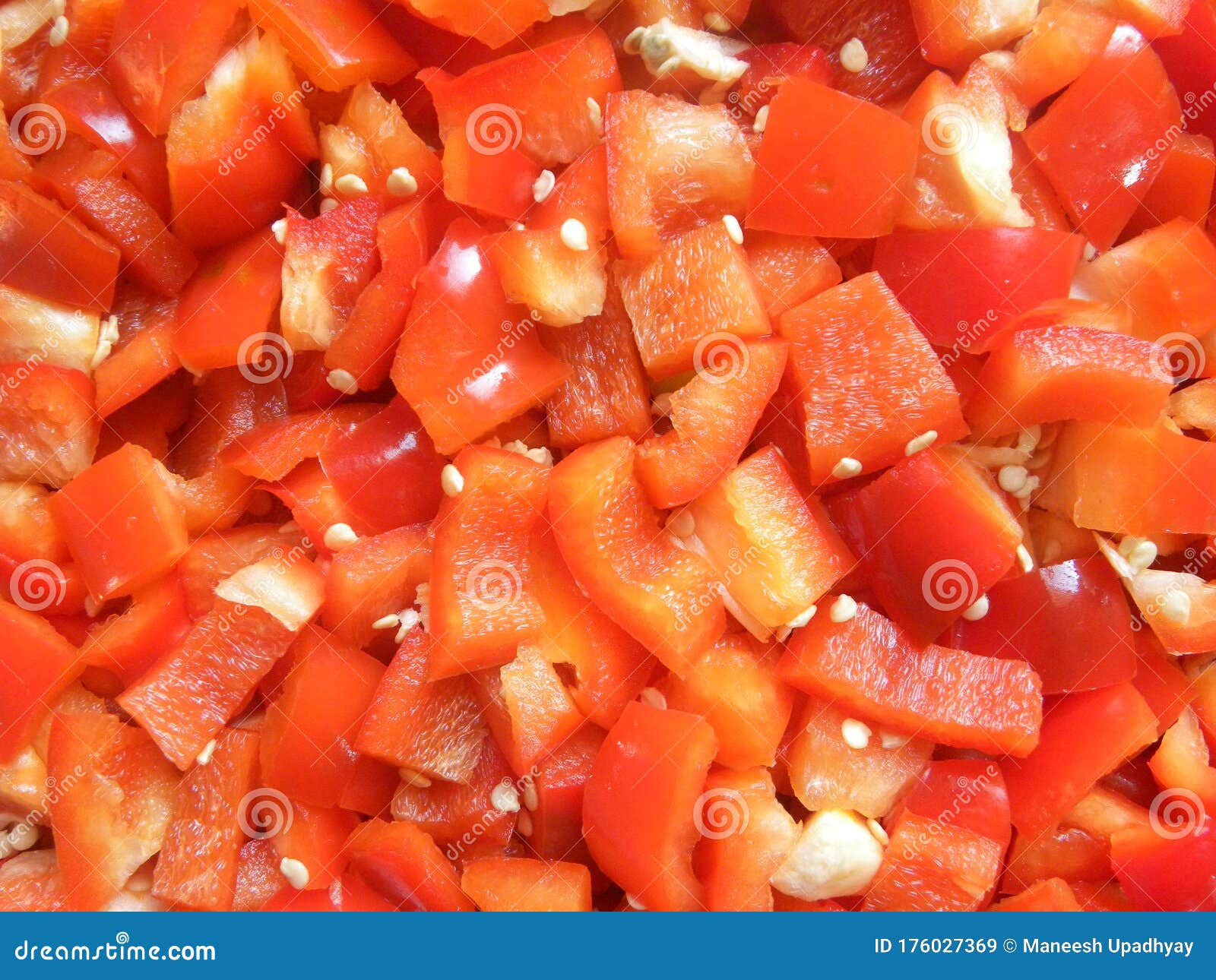 Diced red Bell peppers stock image. Image of detail - 176027369