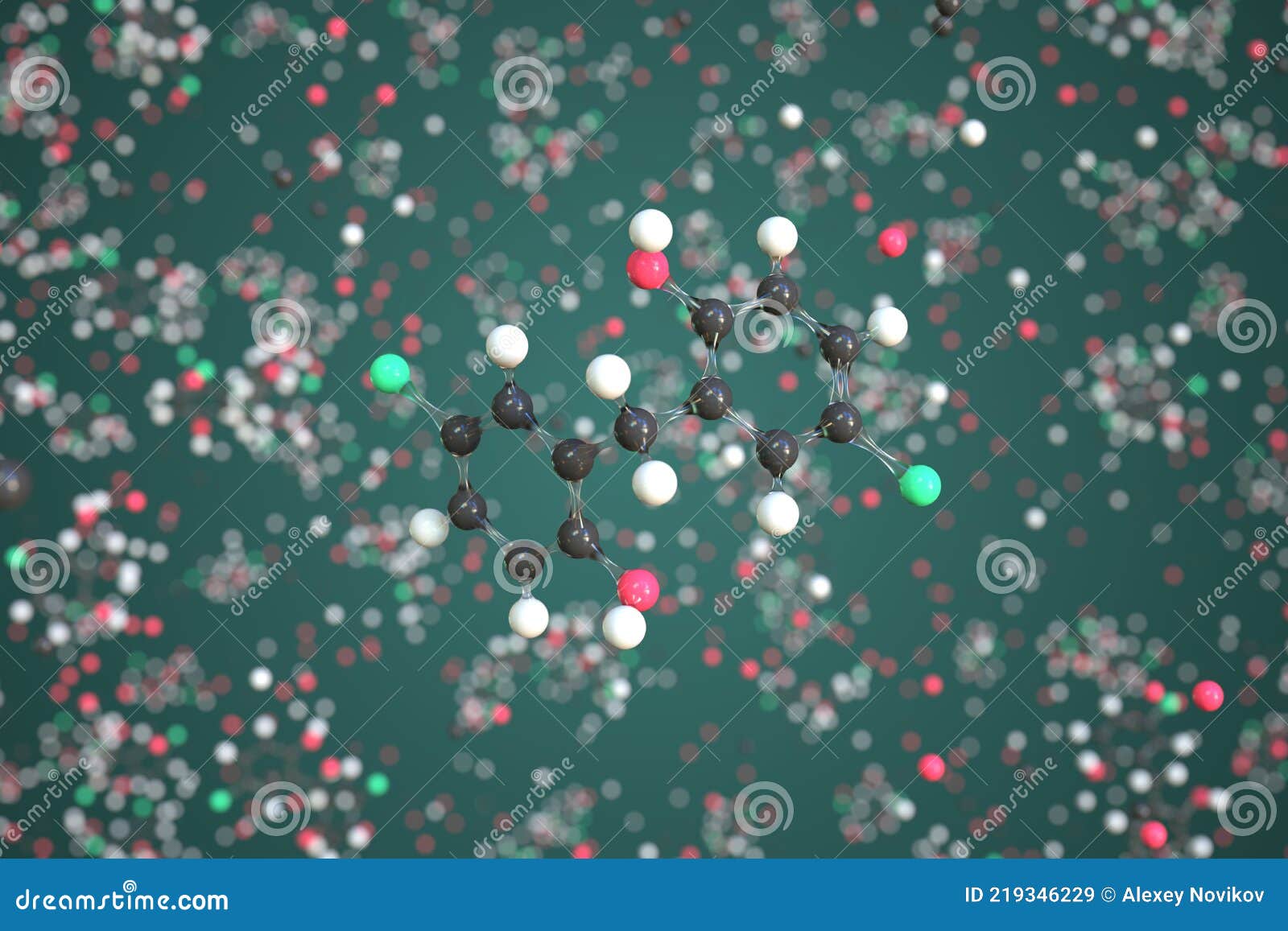 Dichlorophen Molecule, Scientific Molecular Model, 3d Rendering Stock ...