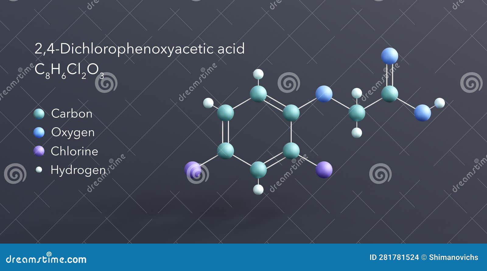 2 4 Dichlorophenoxyacetic Acid Molecule 3d Rendering Flat Molecular