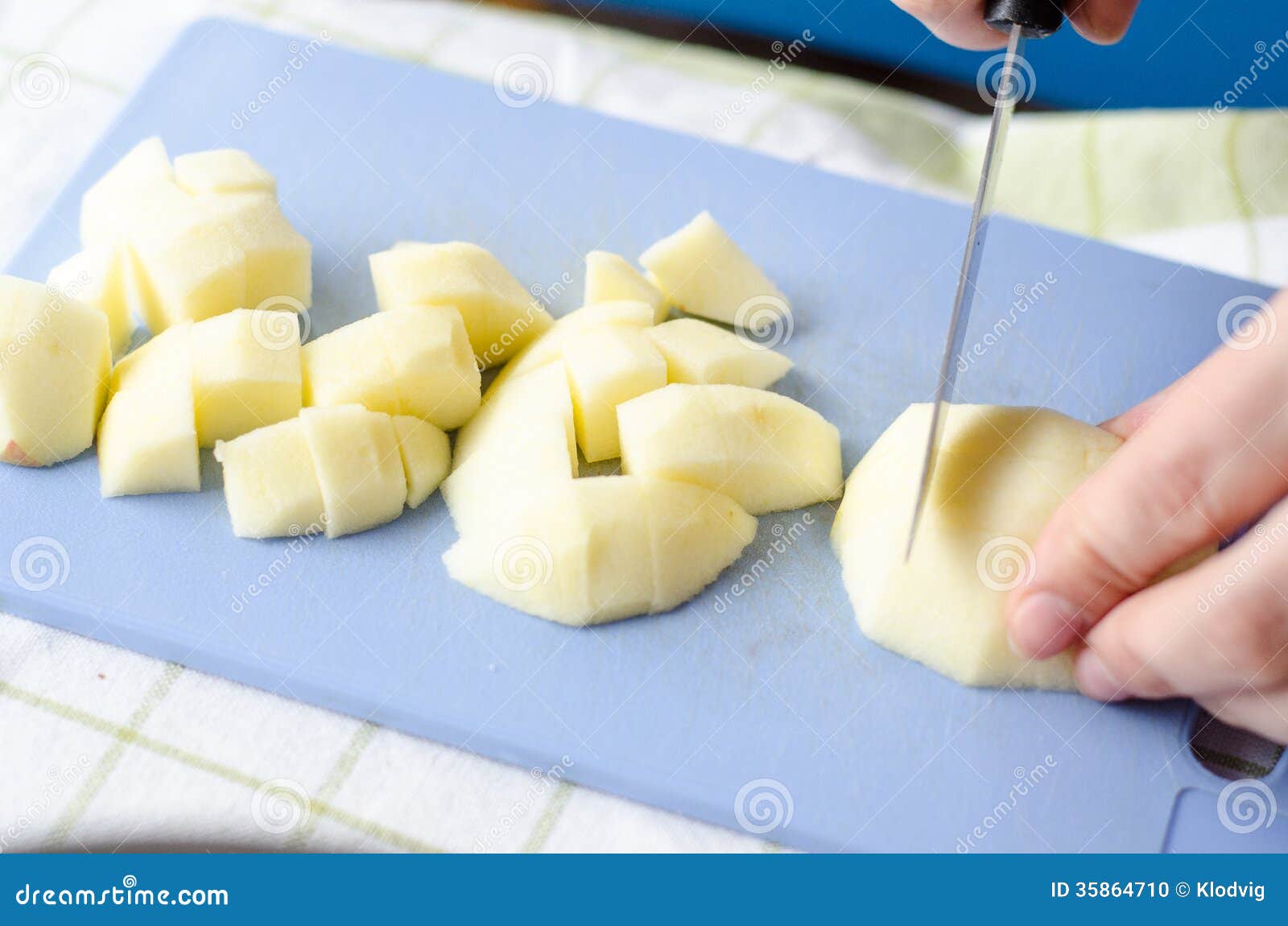 Dicing apples stock photo. Image of hand, fruits, diced - 35864710