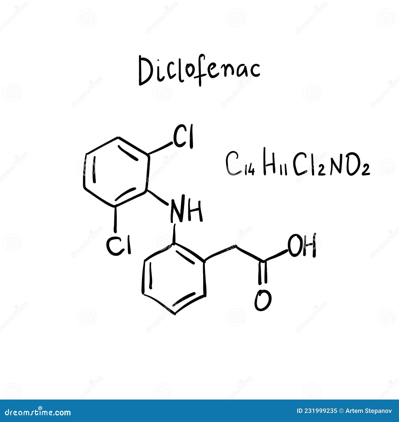 Diclofenac Molecule Formula Hand Drawn Imitation Stock Vector ...