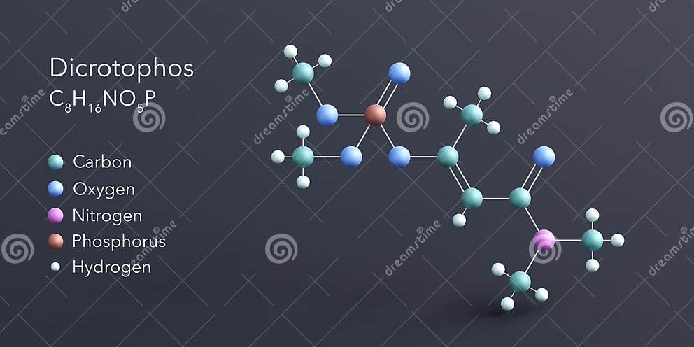 Dicrotophos Molecule 3d Rendering, Flat Molecular Structure with ...