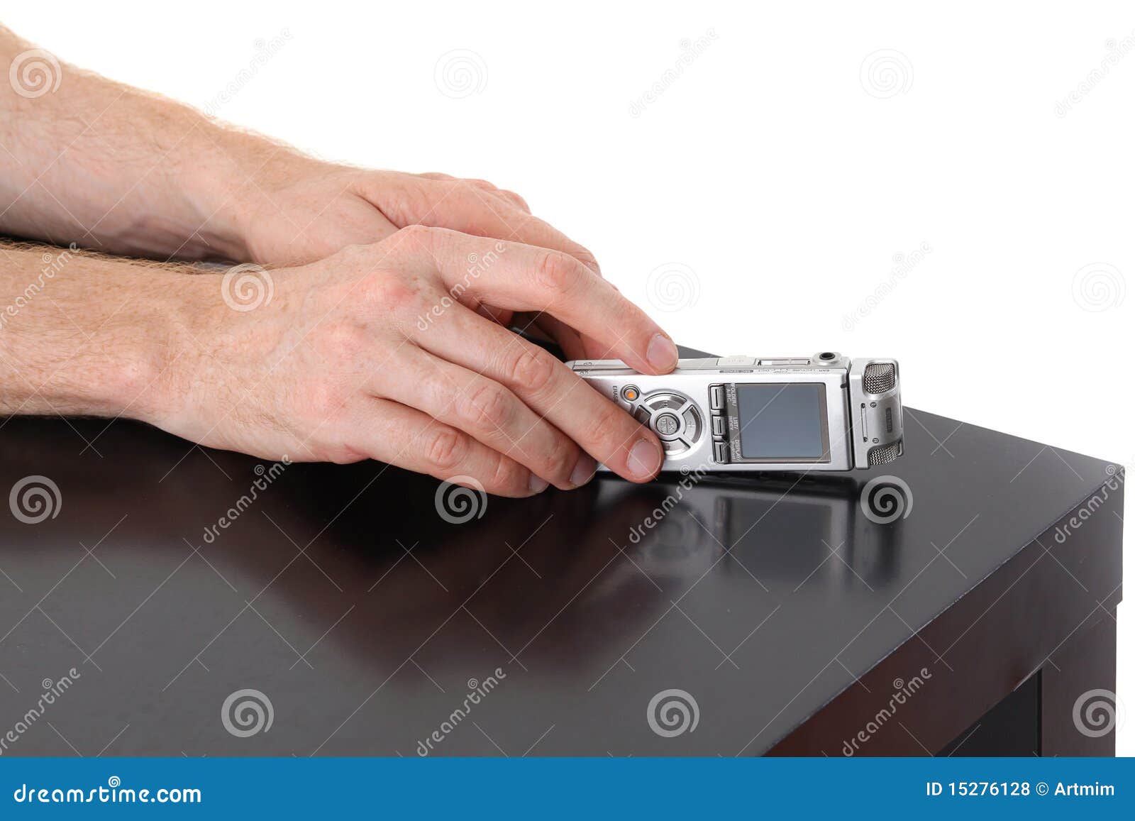 Dictaphone in male hand stock photo. Image of media, speak - 15276128