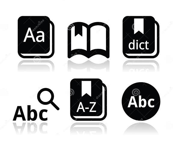 Dictionary book icons set stock illustration. Illustration of bookmark ...