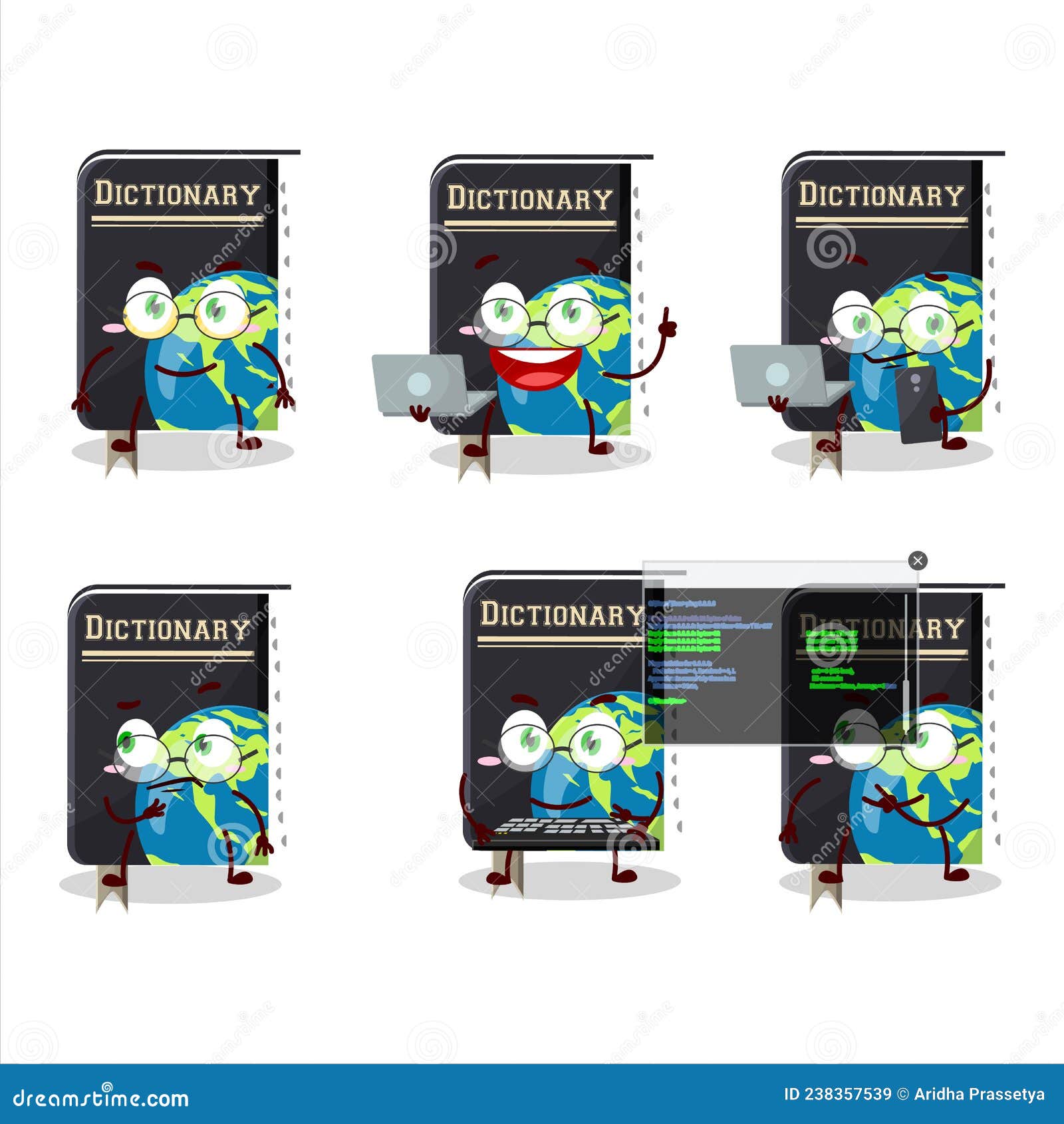 Dictionary Book Programmer Cute Cartoon Character with Stock Vector ...