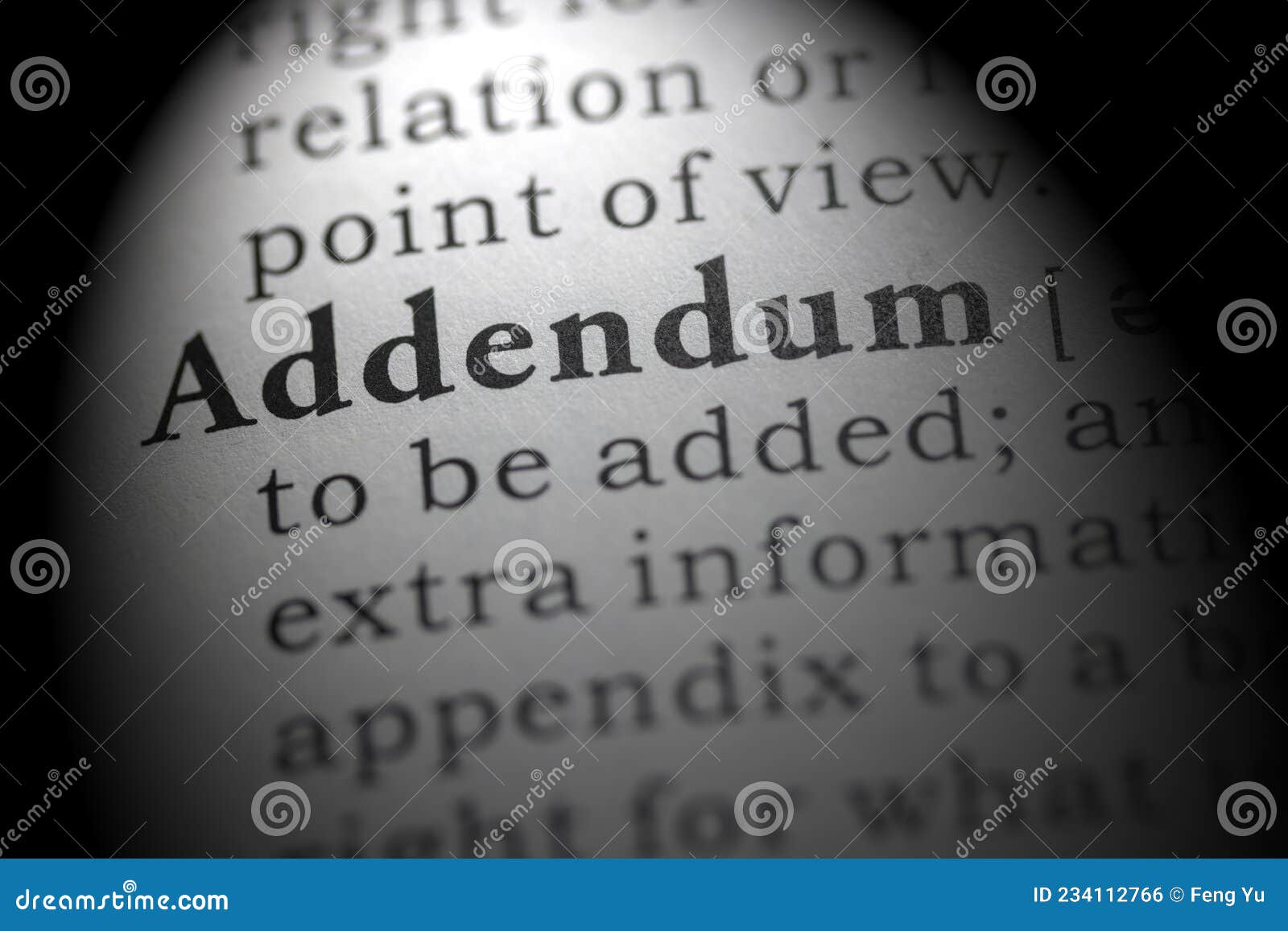 Dictionary Definition of Addendum Stock Photo - Image of macro ...
