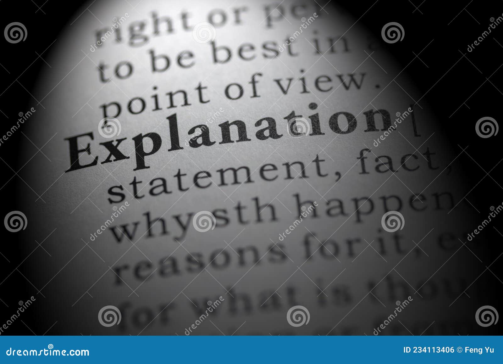Dictionary Definition of Explanation Stock Photo - Image of page, word ...