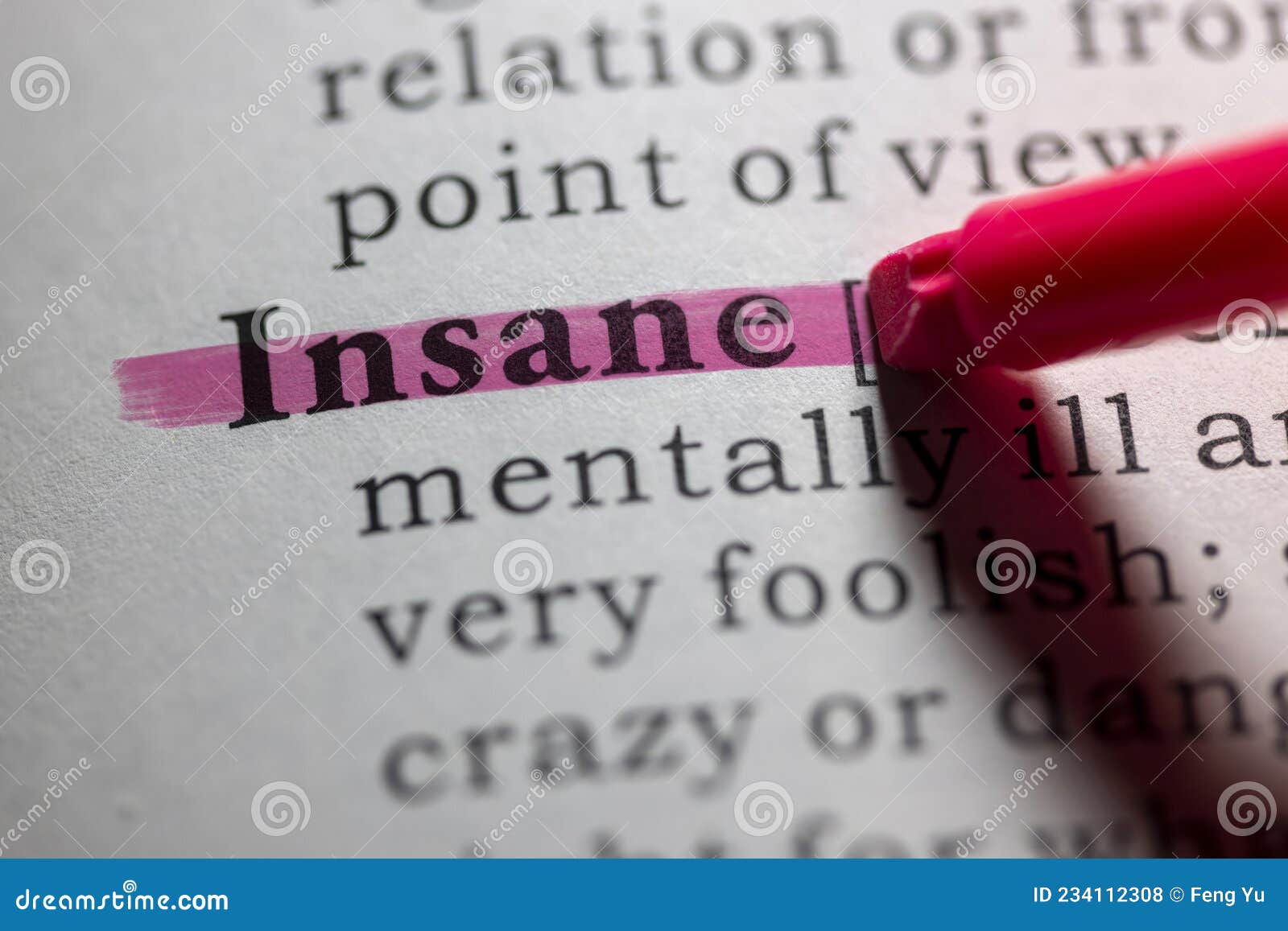 Dictionary Definition of Insane Stock Photo - Image of macro, concept ...
