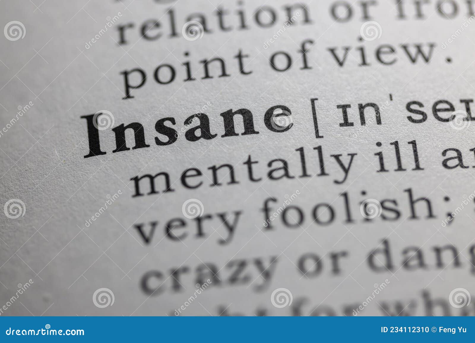 Dictionary Definition of Insane Stock Photo - Image of macro ...