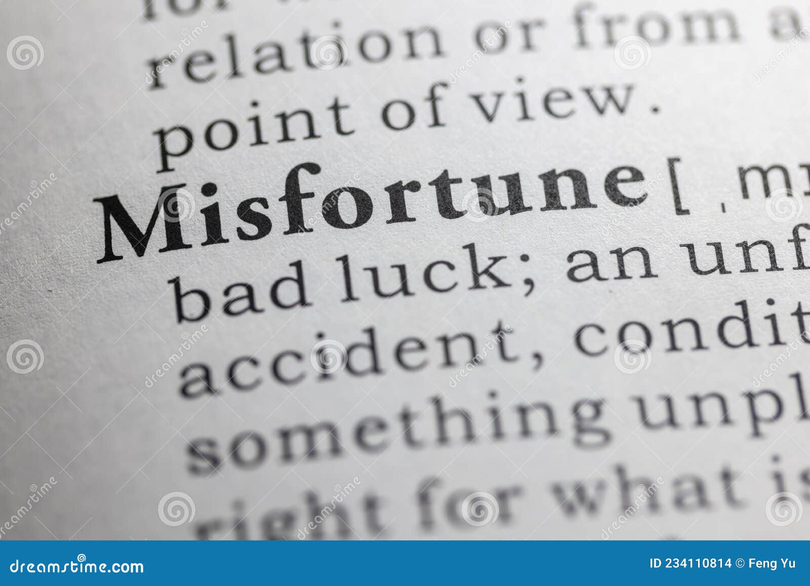 Dictionary Definition of Misfortune Stock Photo - Image of printing ...