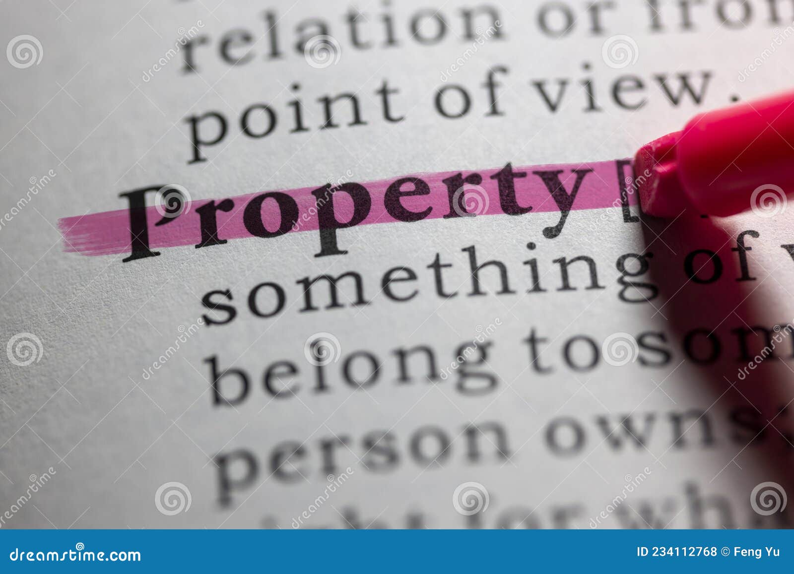 Dictionary Definition of Property Stock Photo - Image of highlighter ...