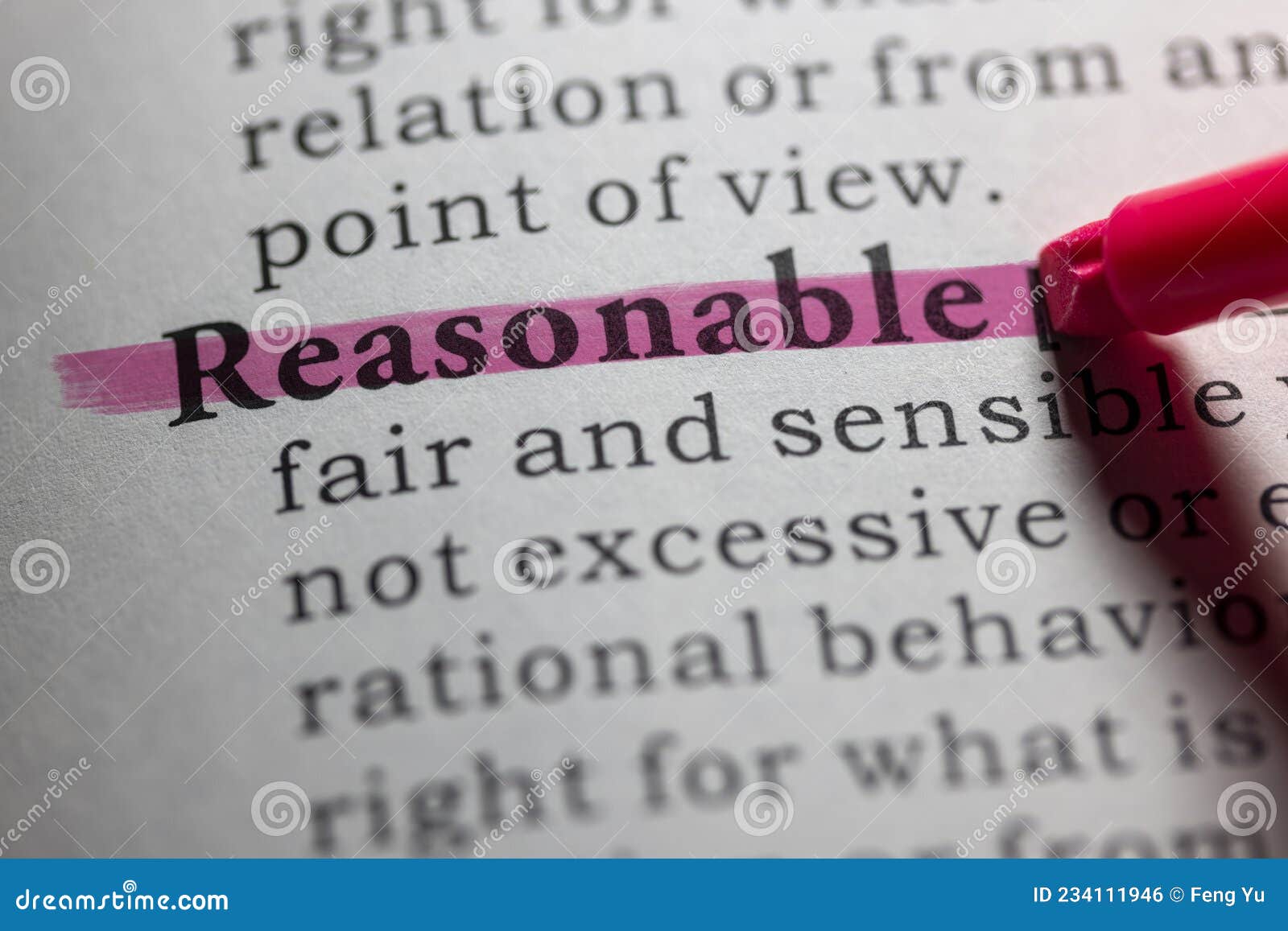 Dictionary Definition of Reasonable Stock Photo - Image of highlight ...