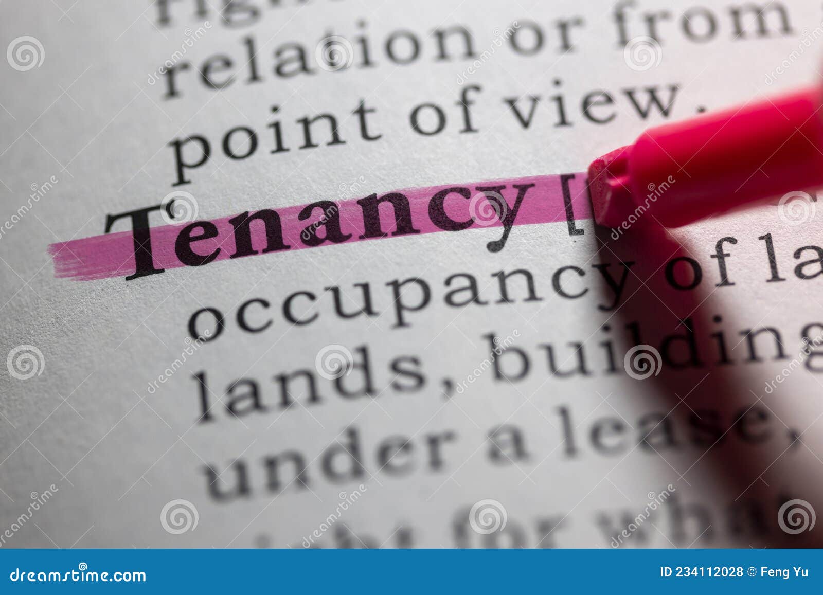 Dictionary Definition of Tenancy Stock Photo - Image of highlight, word ...