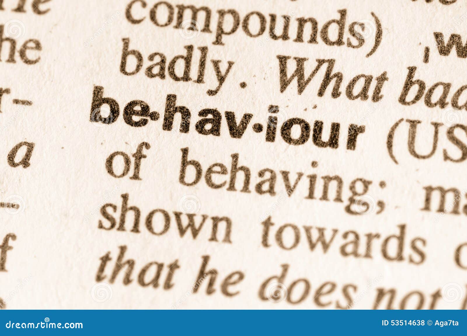 Dictionary Definition of Word Behaviour Stock Photo - Image of print ...